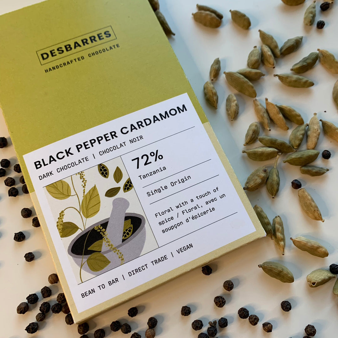 Black Pepper Cardamom Dark Chocolate Bar – DesBarres Chocolate